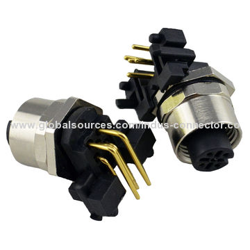 China M12 3/4/5/8 pins female 90 degrees panel mount PCB connector on ...