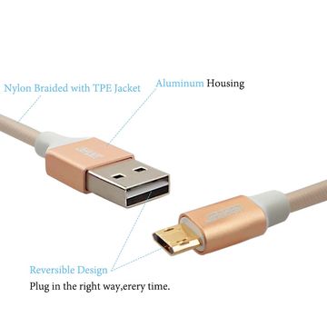 ChinaMicro USB, flexible gold micro USB to USB cable 6ft, braided ...