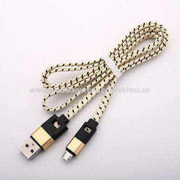 China Flat Fabric Braided Metal Shell USB Data Sync Cable for Micro ...