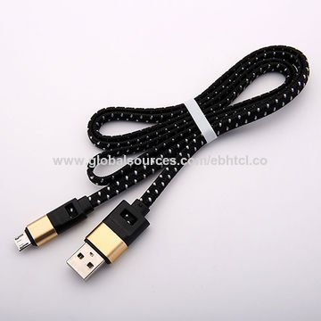 China Flat Fabric Braided Metal Shell USB Data Sync Cable for Micro ...