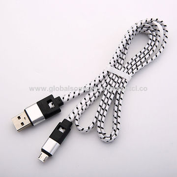 China Flat Fabric Braided Metal Shell USB Data Sync Cable for Micro ...
