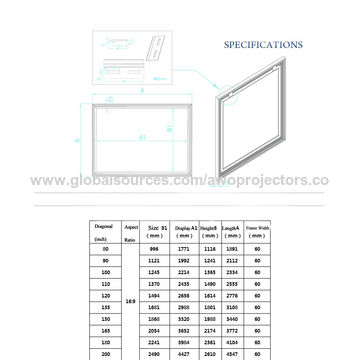 China 110 inches Large screen Fixed Frame Projector Screen 16:9 format ...