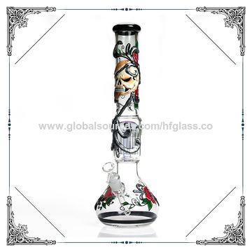 China 18'' Glass Beaker Bong Skull Rose Art Bongs 12 Tree Perc Smoking ...