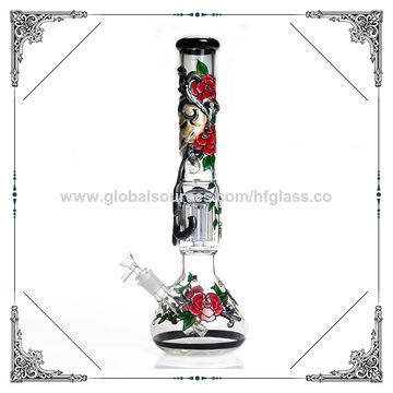 China 18'' Glass Beaker Bong Skull Rose Art Bongs 12 Tree Perc Smoking ...