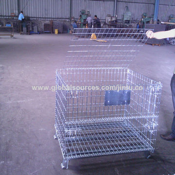 China Foldable galvanized collapsible wire mesh container for factory ...