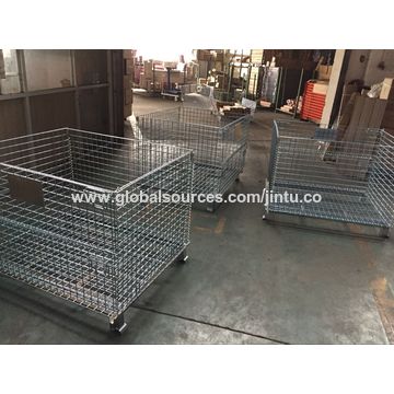 China Foldable galvanized collapsible wire mesh container for factory ...