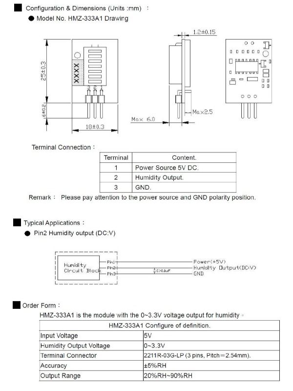 HMZ-333A1 RoHS Certificate Low Cost Humidity Sensor Module, Humidity ...