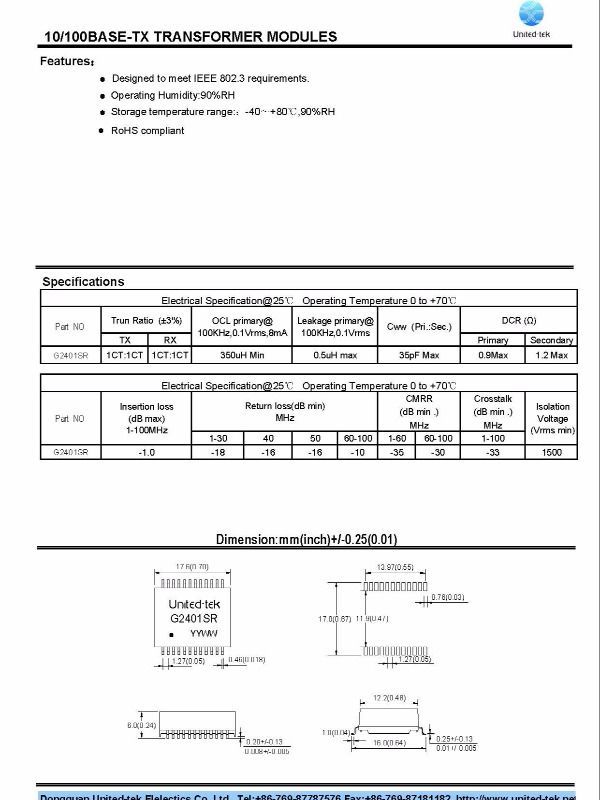 1000Base-T Single Port Transformer Module, Transformer Module ...