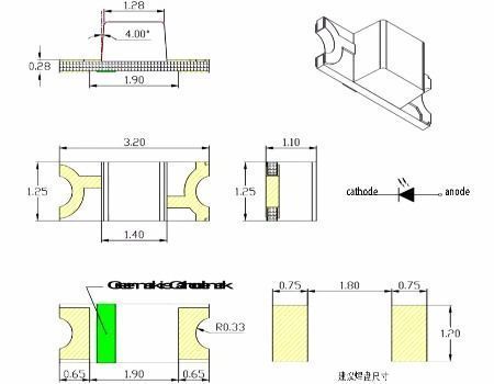 China 1205 Package Yellow Chip LED rectangular indicatiors LED 3.2*1.25 ...