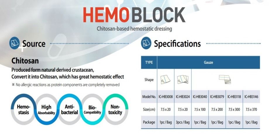 Chitosan-based hemostatic dressing HEMO BLOCK gauze, HEMO BLOCK ...
