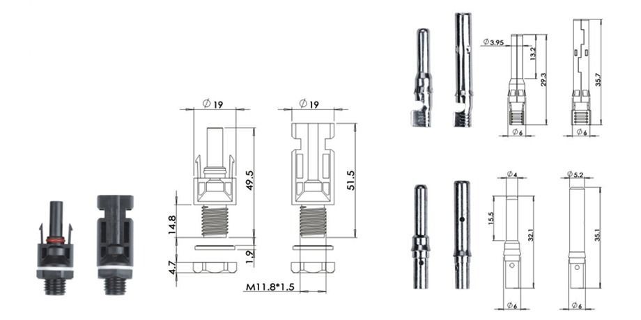 Solar MC 4 mc4 bulkhead PV connector panel mount junction box connector ...