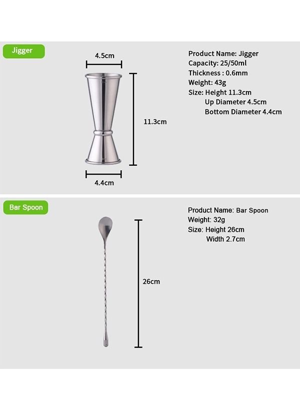 China 800ml stainless steel 10pcs boston shaker bar tool sets bartender ...