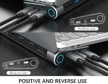 Reversable USB C docking with two type-c female ports and 100W PD ...