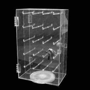 Rotating Acrylic Keychain Display Rack with Door and Lock, Can Hold 16 ...