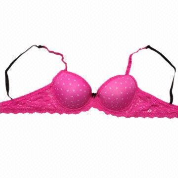 Ladies' Bra with heart print and mesh trim on cup edge and strap ...