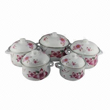 Buy Wholesale China New Design Pink Flower Belly-shaped Pot Set/enamel ...