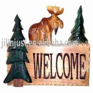 Buy Wholesale China Wooden Carving Majestic Moose Welcome Sign & Wooden ...