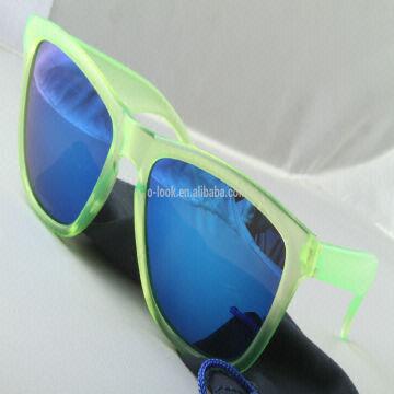 Crystal Neon Green Sunglasses Blue Mirrored Lenses 80s Frogskin Sport ...
