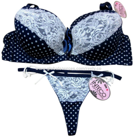 Trendy Ladies' Black With White Lace Push-up Bra Underwear Sets, With ...