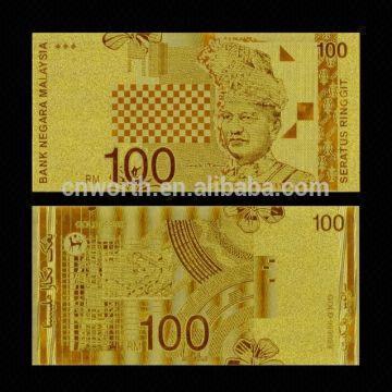 Malaysia Banknote 100 Ringgit 99.9 Gold Banknote Malaysia 100 Ringgit ...