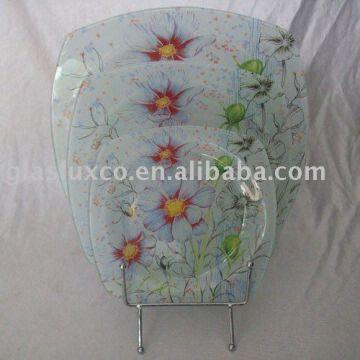 Buy Wholesale China 3pcs/set Glass Plate With Flower Decals & 3pcs/set ...