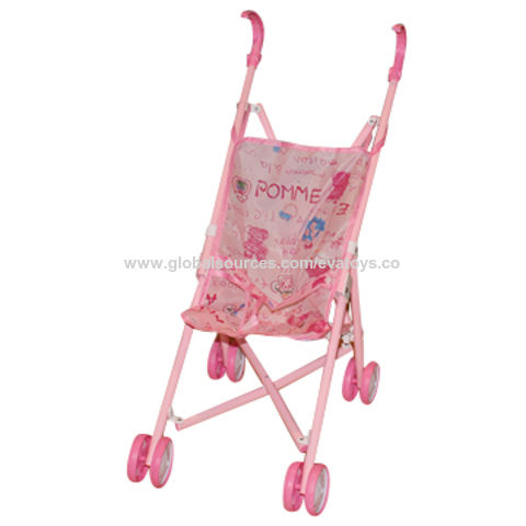China 2015 pink cute wooden push baby doll pram toy, unit measures 24* ...
