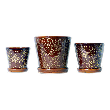 Buy Wholesale China Ceramic Flower Pots With Bottom Trays With Golden ...