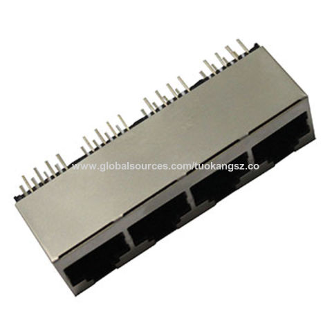 Modular jacks, RJ45 1*4P 180 DIP with shell without LED, green/yellow ...