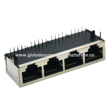 RJ45 Connector Side-entry Modular Jack, 1x4, Shielded, Available in 1x1-1x8 Poles, RJ45 ...