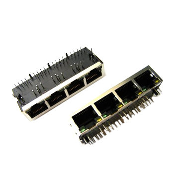 Buy Wholesale China 1 X 4-port Rj45 Connector With Leds Pcb Jack, Low ...