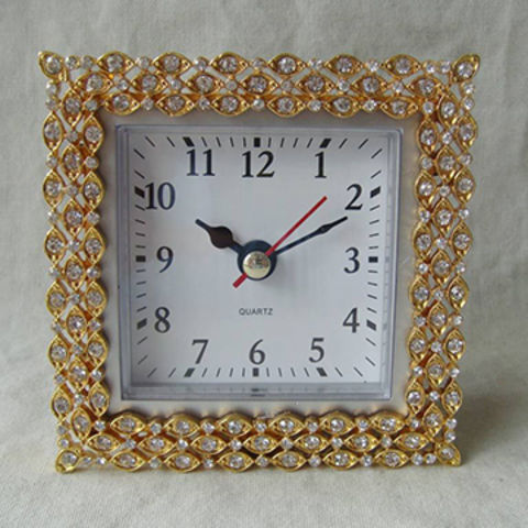 Buy Wholesale China Square Gold Rhinestones Jeweled Metal Desk Clock ...