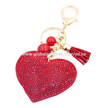 Hong Kong SAR Tassel crystal purse bag charms red heart keychain for ...