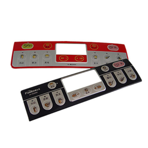 Membrane graphic overlay control panel with LED window and embossed ...