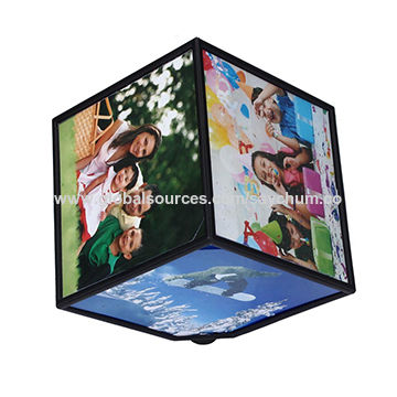 360 Rotating Revolving Multi Picture Photo Frames Cube Black Home Decor ...