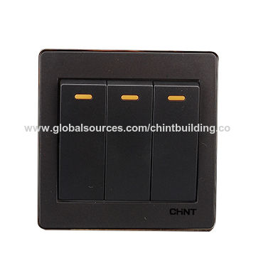 3-gang 2-way light switches 16A 250V, black color, protective door for ...