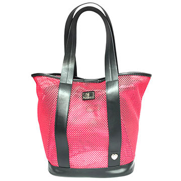 Buy Wholesale China Mesh Tote Bag With Pu Handle Customized Metal Plate ...