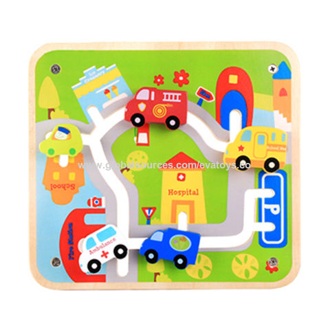 Customized educational city car toy wooden maze puzzle for kids W11H026 ...