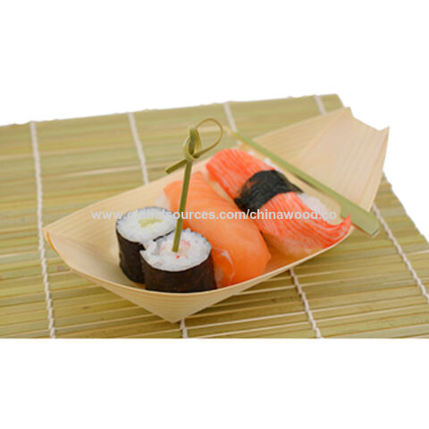 Eco-friendly wooden disposable pine oval boat tray plate, wooden boat ...