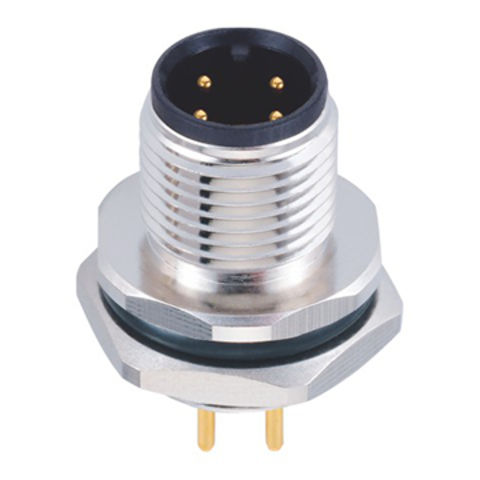 M12 Male A-coding 4-pin panel mount connector PCB contacts, PCB panel ...
