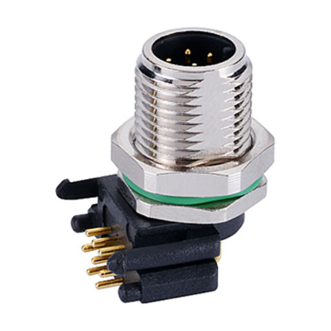 Right angled M12 4-pin male PCB front fastened panel mount connector ...