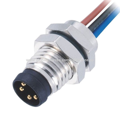 China M8 4-pin male panel mount connector, front fastened solder with ...