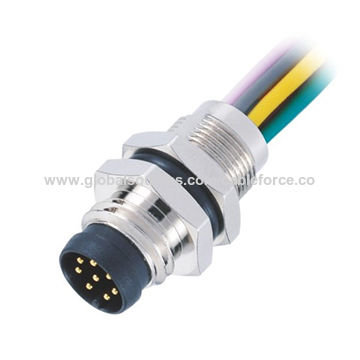 China M8 8-pin male panel mount connectors rear mounting soldered with ...