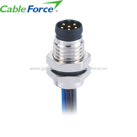 M8 6-pin male panel mount connector front fastened with wires cable ...