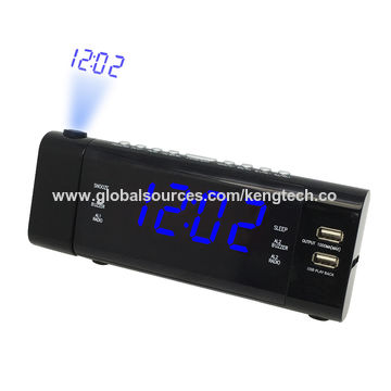 Dual alarm PLL Projection clock radio with USB playback and charger ...