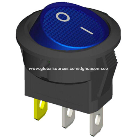 Diameter 20 Round On/Off Blue Lighted Rocker Switch 6A/12A 250V AC, UL ...