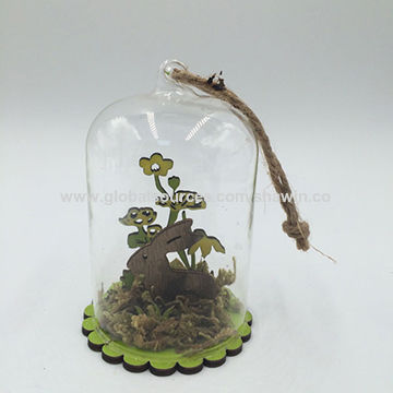 Clear Glass Dome with Wooden Base and Wooden Animal Inside for Easter ...