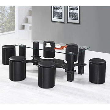 Buy Wholesale China Tempered Glass Coffee Table Set With 6 Stools Fct ...