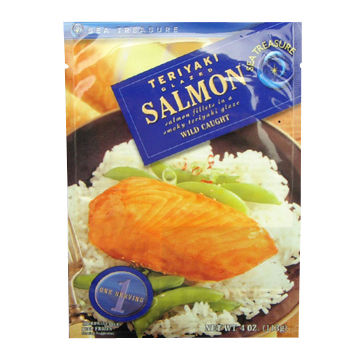 Frozen fish fillet ready to eat food packaging bag with gravuring ...