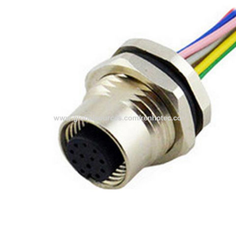 M12 Female Panel Mount Sensor Connector with Cable, sensor connector ...