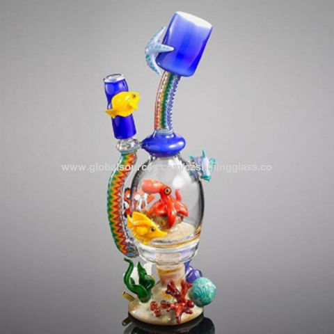 China 2018 beautiful sea world galss water pipe in bule main color on ...